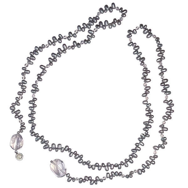 Grey Freshwater Pearl & Rock Crystal Single Lariat | Pearls.co.uk